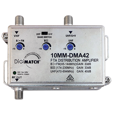 Distribution Amplifier UHF/VHF 40dB with 4G/5G Filter and Power Supply ...