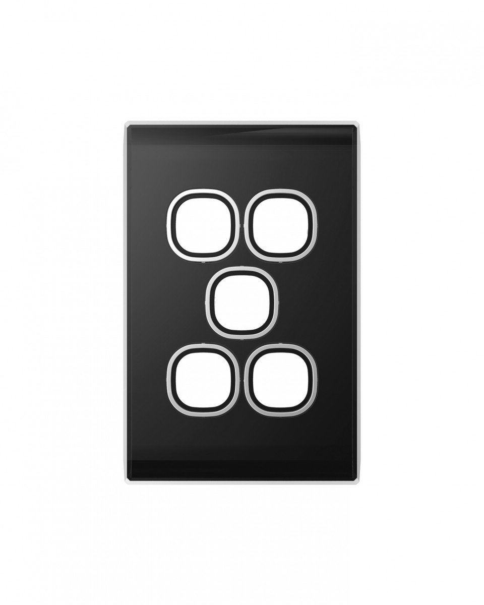 Snow Leopard - Switch Plate Vertical 5 Gang (Less Mech), White Cover ...