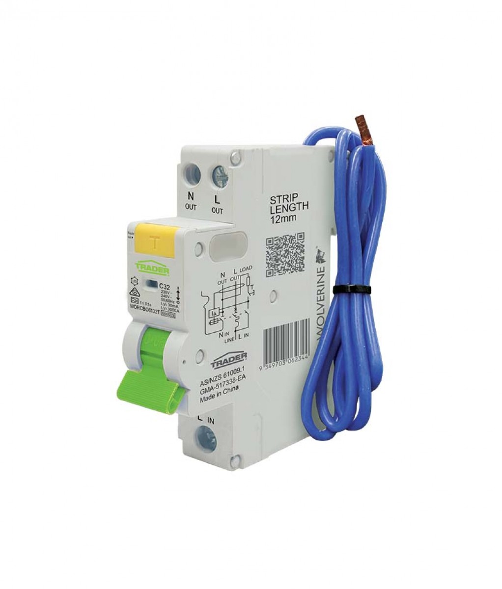 Wolverine - RCBO Residual Current Breaker with Overcurrent Protection 6kA 1 Pole 32A 230 240V ac ...