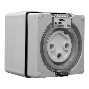 Clipsal - 56 Series, Surface Socket, IP66, 250V 32A - 3 Round Pins Grey ...