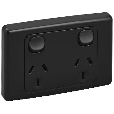 2000 Series, Twin Switch Socket Outlet, 250V, 10A, 2 Pole - Black ...