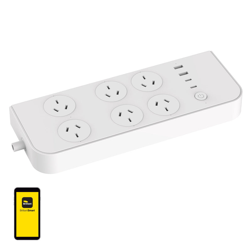 Brilliant White 6 Power Outlets Cannes Wi-Fi Power Board with USB-A ...