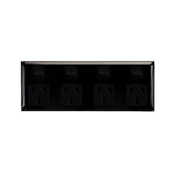Excel - Horizontal 4 gang powerpoint 10A 240V a.c. black