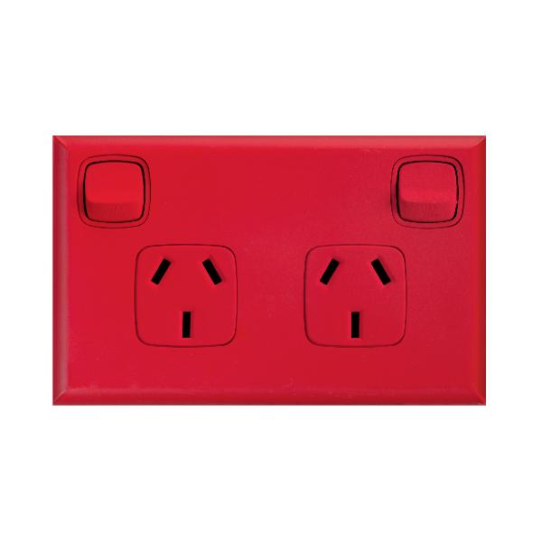 Excel - Horizontal double powerpoint 2 gang 10A 240V a.c. red