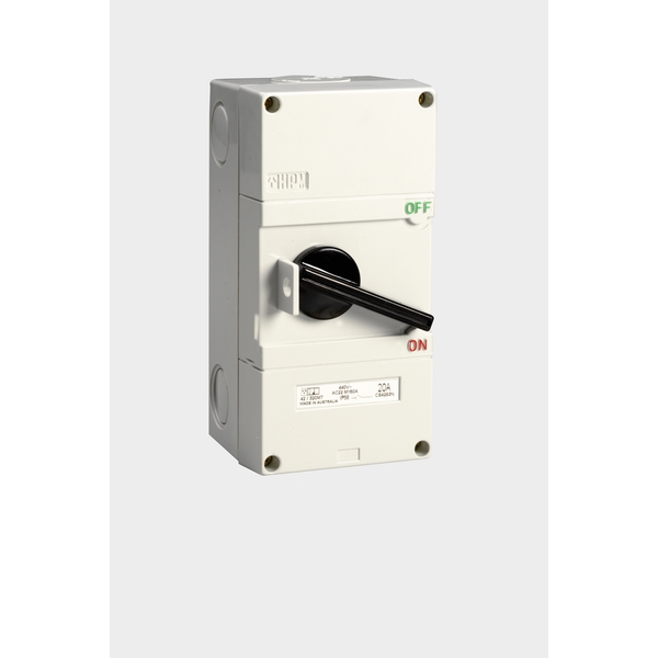 AQUA 20A IP56 Plain Entry Three Pole 1 Gang Isolating Switch Mist Grey