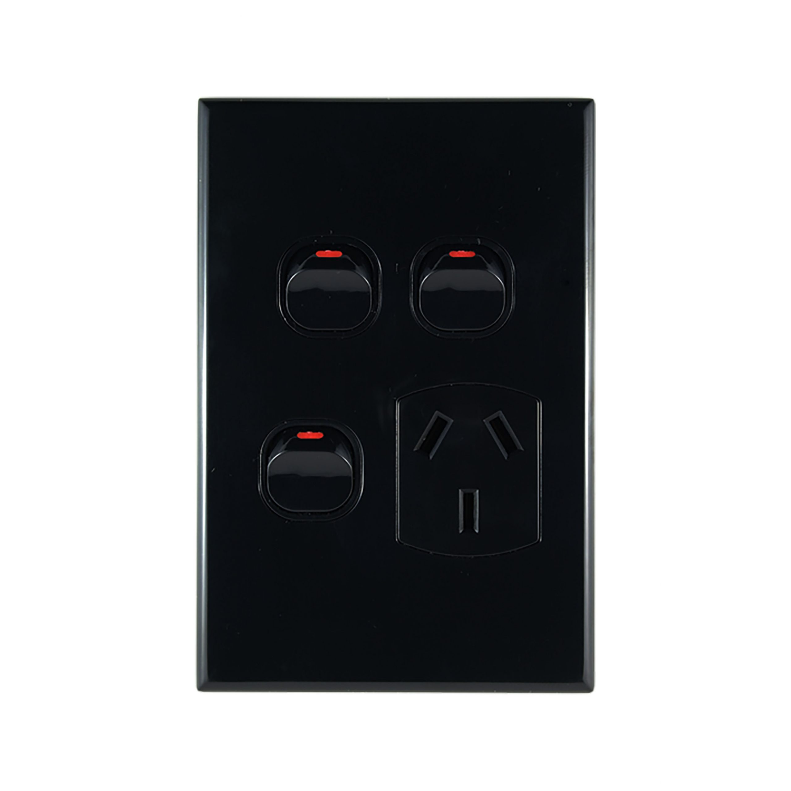 Single Power Point with 2 Extra Switches – VERTICAL BLACK - POS10XXVB-L