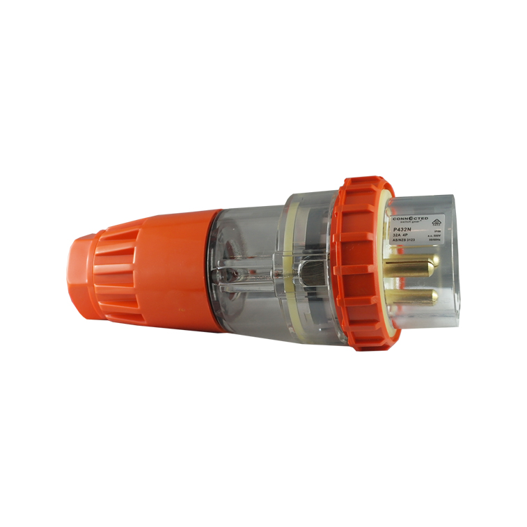 IP66 4 Pin Straight Plug – 500V AC 32A Narrow Captive Ring - P432-N