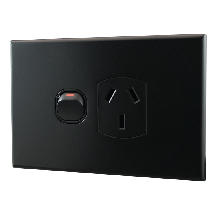Single Power Point 10A 250V AC – MATTE BLACK - POS10MB-L