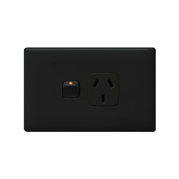 Linea - Horizontal single powerpoint 1 gang 10A 240V a.c. black - LN787BL