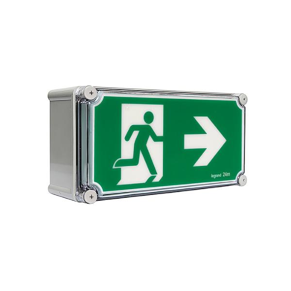 Weatherproof 24m LED Exit sign - single sided running man right with ...