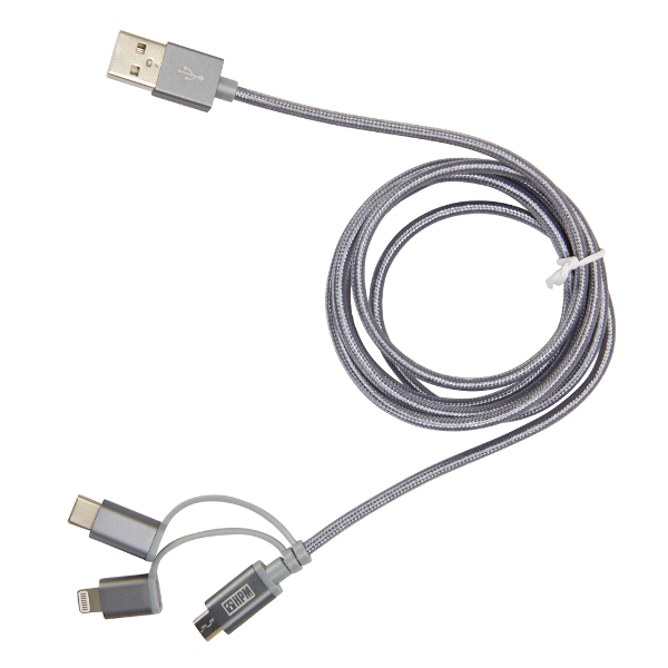 USB cable that connect USB-A device to either a Micro B, a Lightning or ...