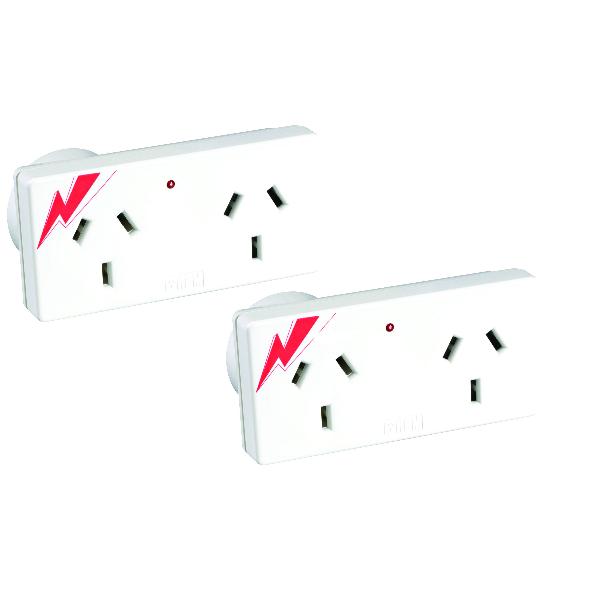 HPM 10A Surge Protected Double Adaptor - Twin Pack - D2PA/2WE