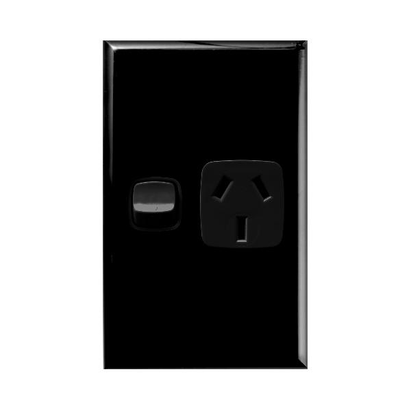 Excel - Vertical single powerpoint 1 gang 10A 240V a.c. black - XLV787BL