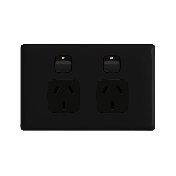 Linea - Horizontal double powerpoint 2 gang 10A 240V a.c. black - LN777BL