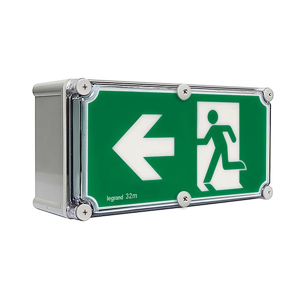 Weatherproof 32m LED Exit sign - single sided running man left with ...
