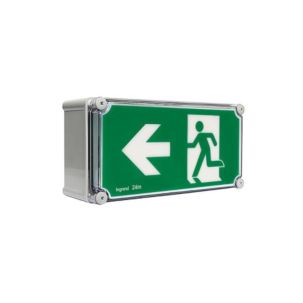 Weatherproof 24m LED Exit sign - single sided running man left with ...