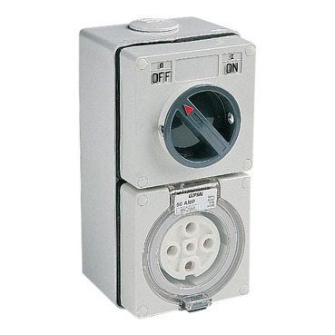Clipsal - 56 Series, Switched Socket Outlet, 500V, 50A, 5 Round PIN, IP66, 3 Pole, Surface Mount ...