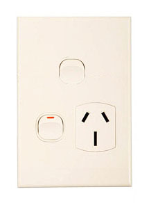 Slimline Single Power Point 10A Vertical with Extra Switch